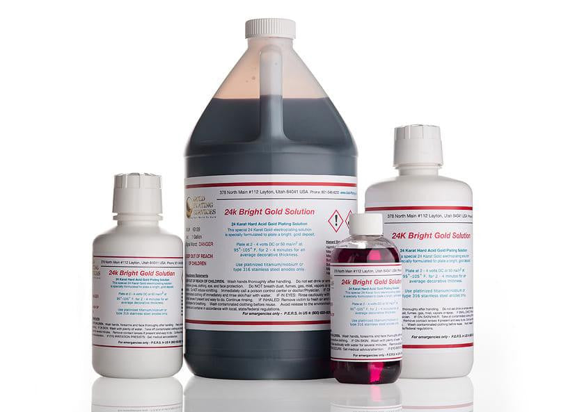 Deluxe 24K, 18K, & 14K Bright Gold Bath Plating Solution - High Gold C ...