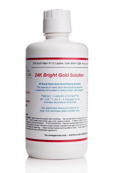 Deluxe 24K, 18K, & 14K Bright Gold Bath Plating Solution - High Gold C ...